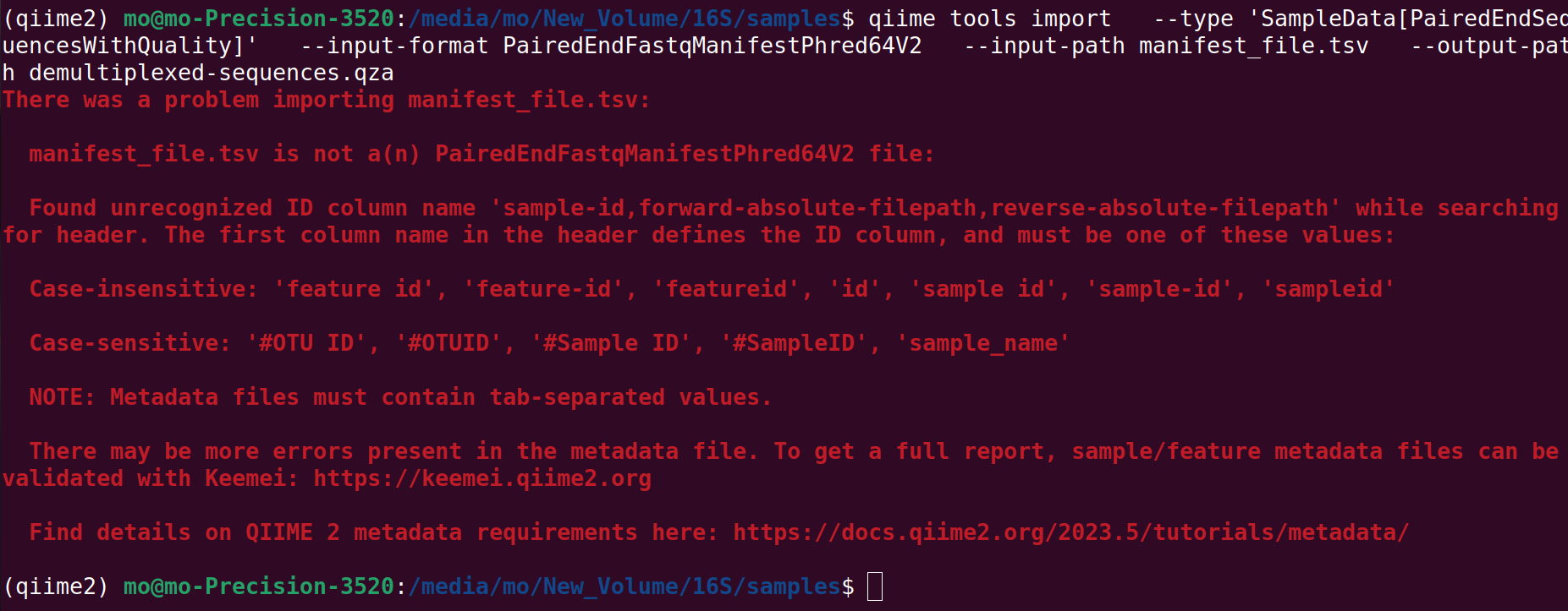 Qiime Tools Import Error For Paired End Reads User Support Qiime 2 Forum